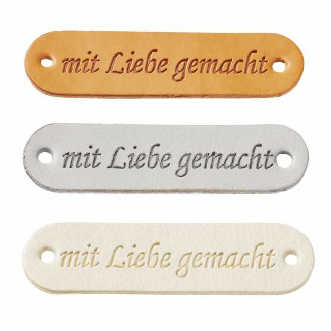 ES-Großhandel - Kunstleder Label "mit Liebe gemacht" 45x12mm braun